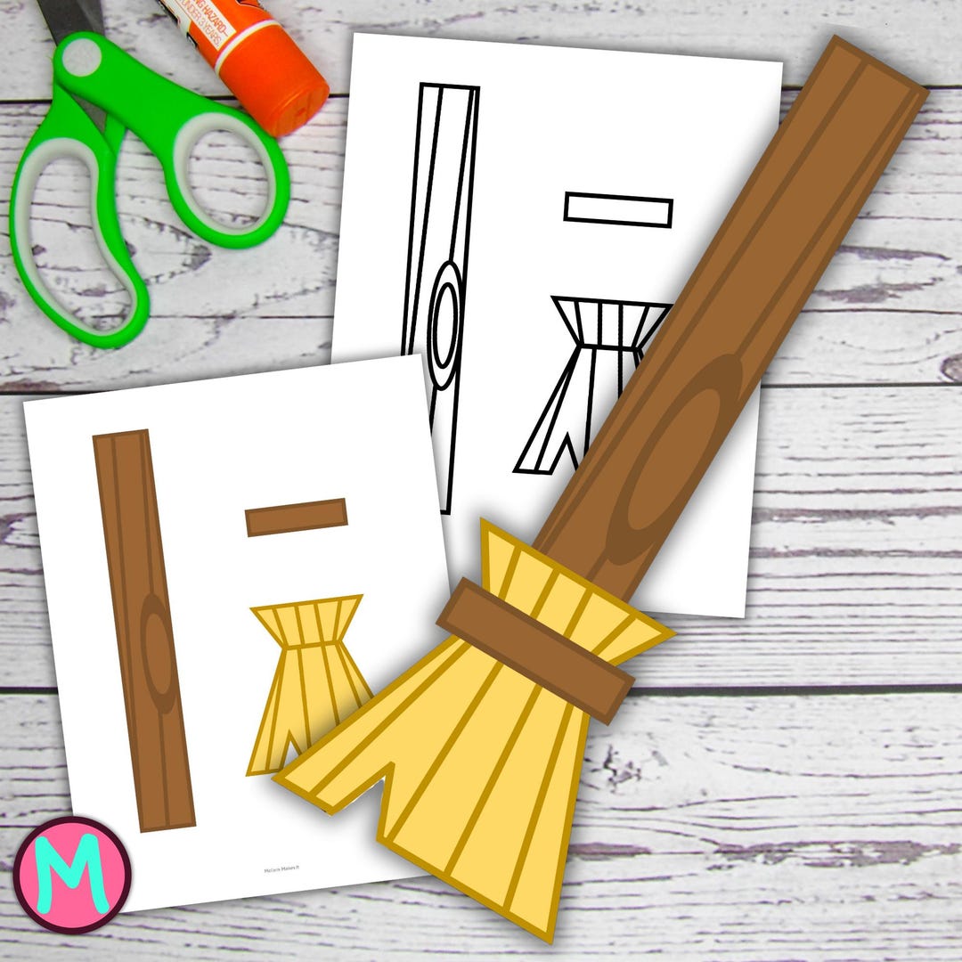 Witch Broom Craft Template Halloween Activity, Simple Cut and Glue ...