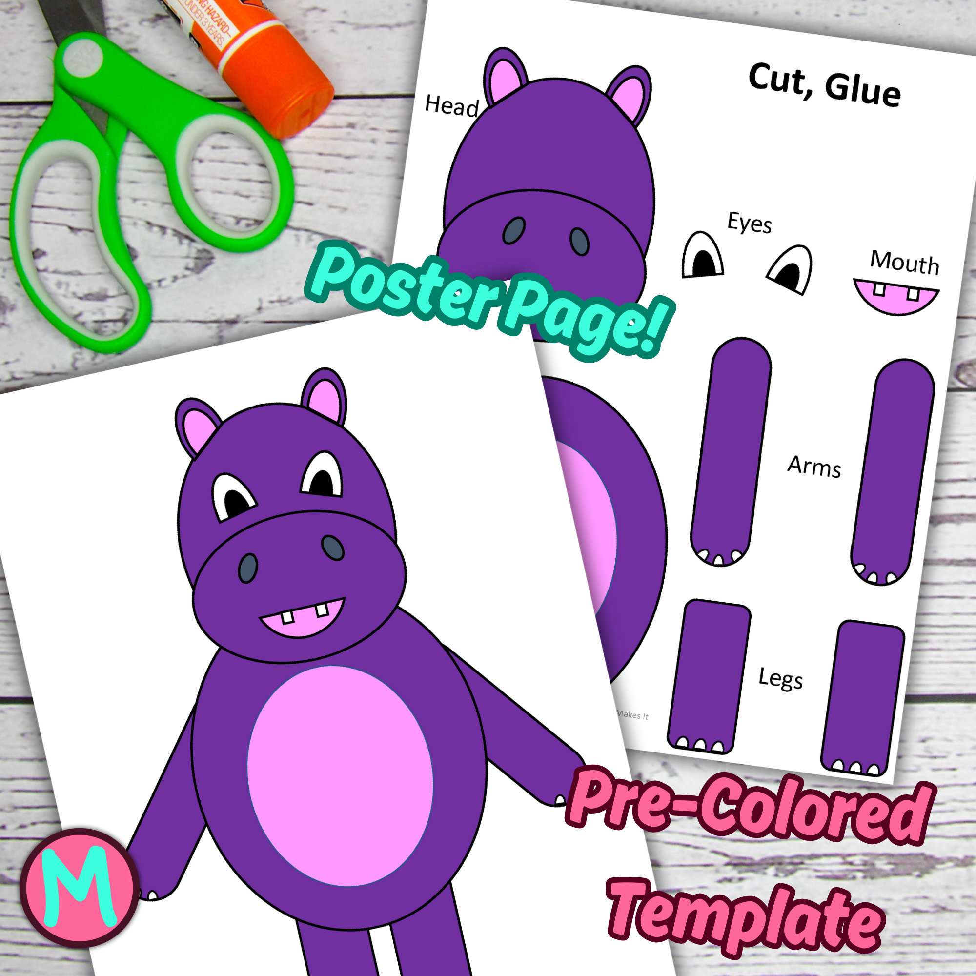 Hippo Craft Template for Preschool, Cut and Glue Preschool Craft ...