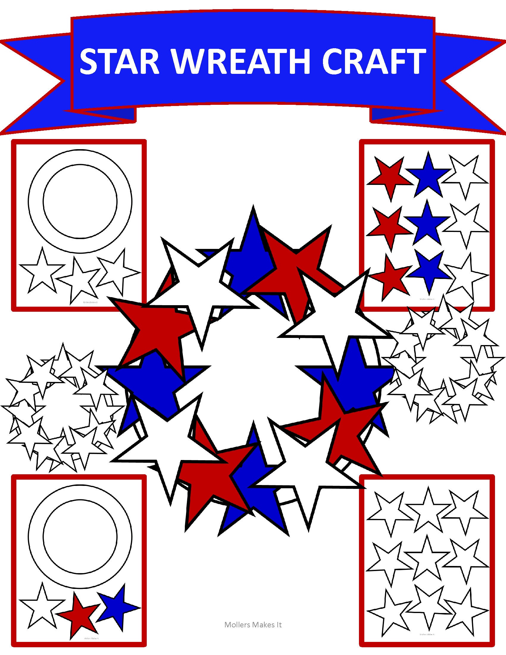 4th of July Star Wreath Craft Template for Kids in Preschool ...