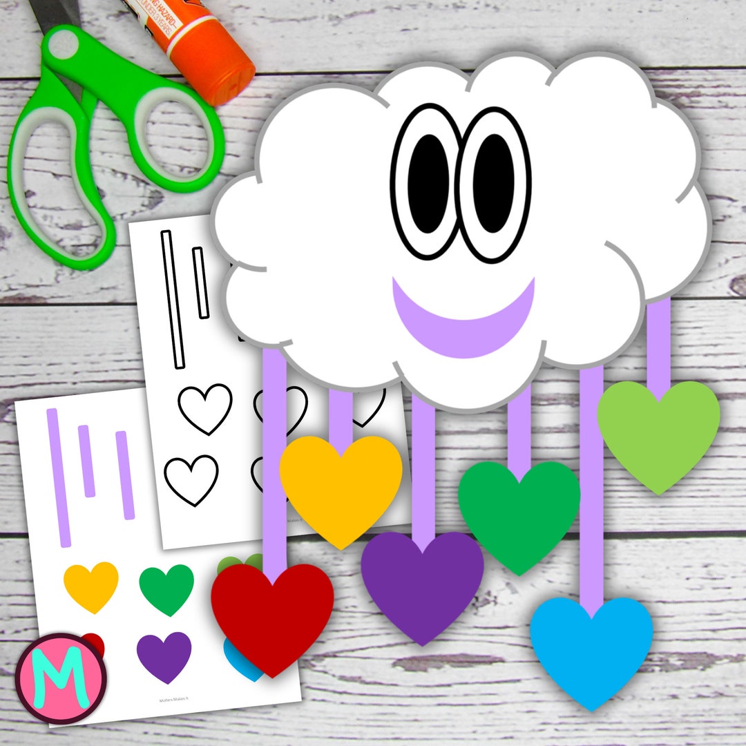 Heart Cloud Craft Template, Cut and Glue Activity for Preschool ...