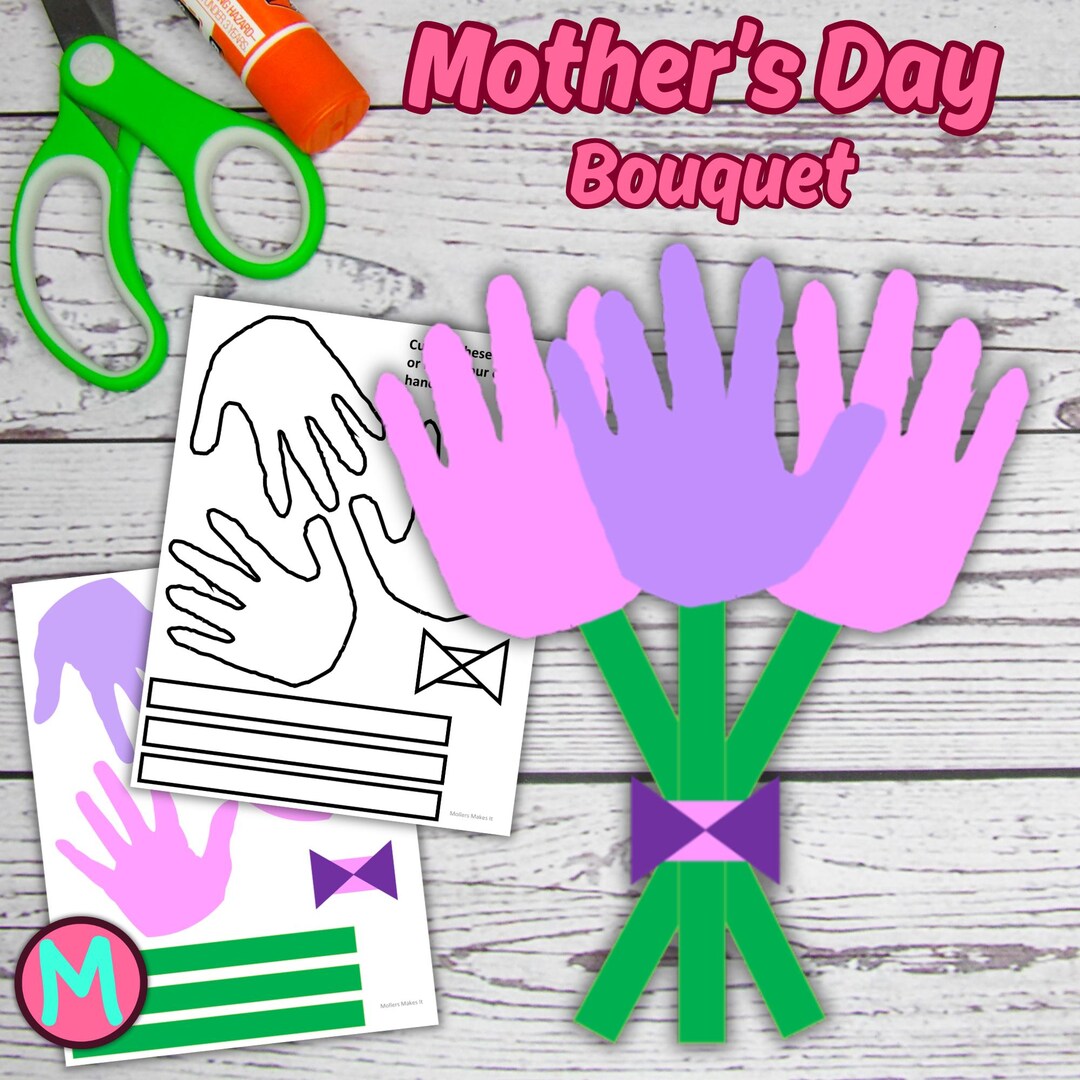 Hand Flower Bouquet Craft Template for Kids, Simple Preschool Craft for ...