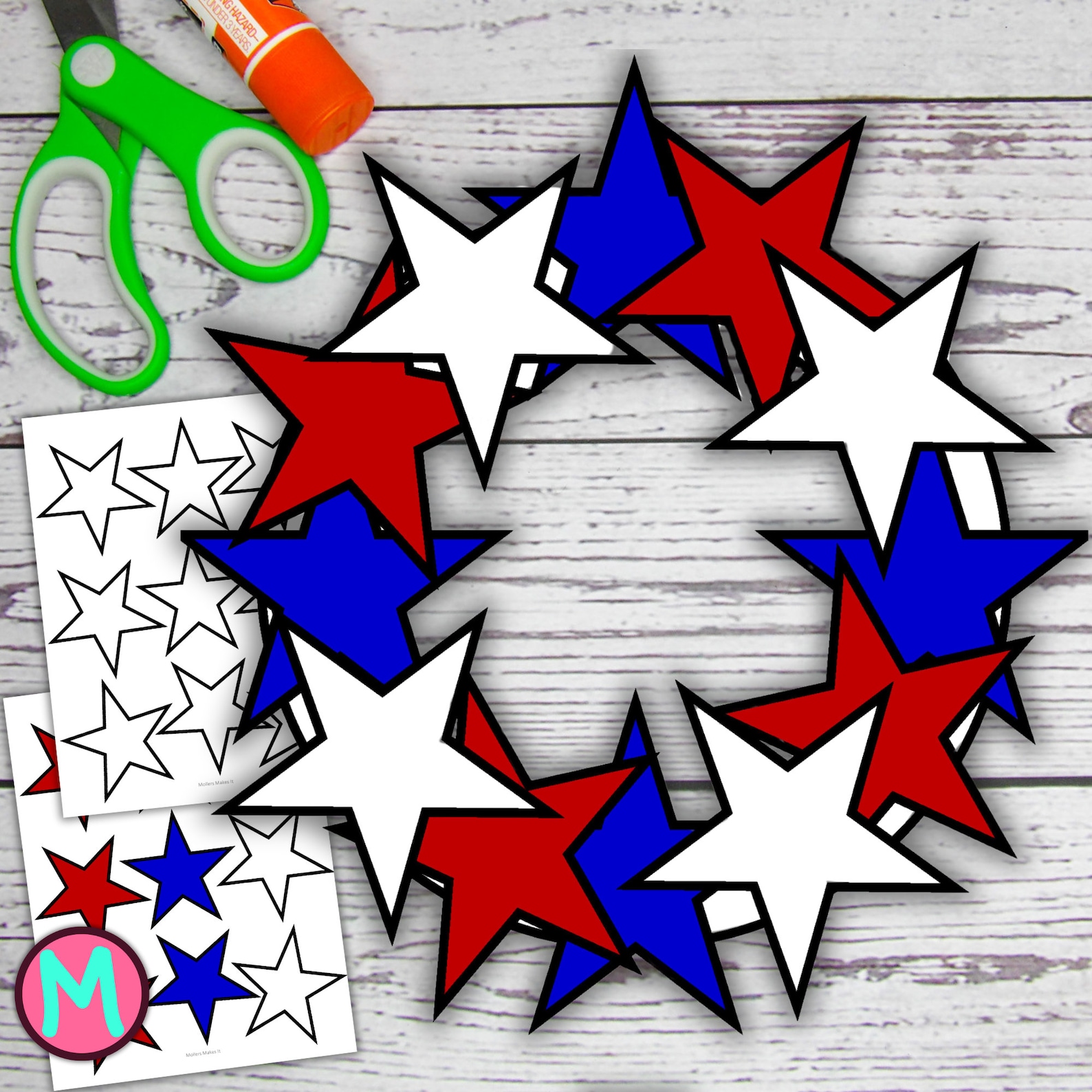 4th of July Star Wreath Craft Template|printable Patriotic Paper Craft ...