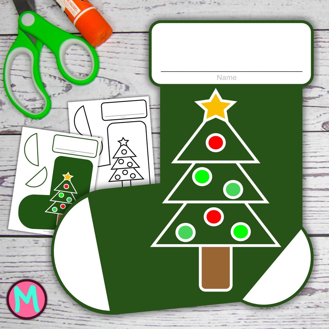 Tree Stocking Craft Template, Christmas Craft, Preschool Activity ...