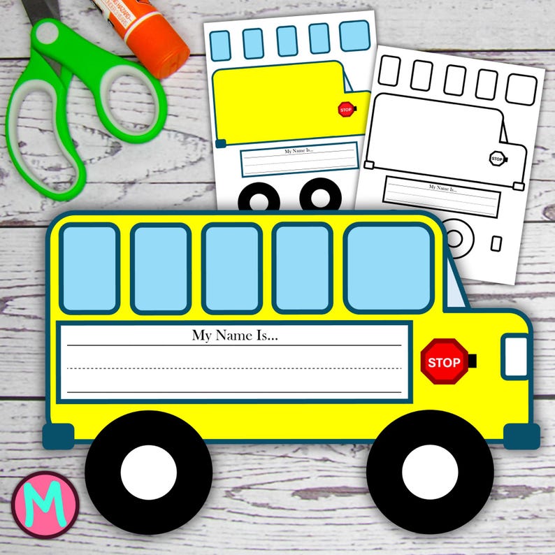 Name School Bus Craft Template: Back to School Cut & Glue Activity (PDF ...