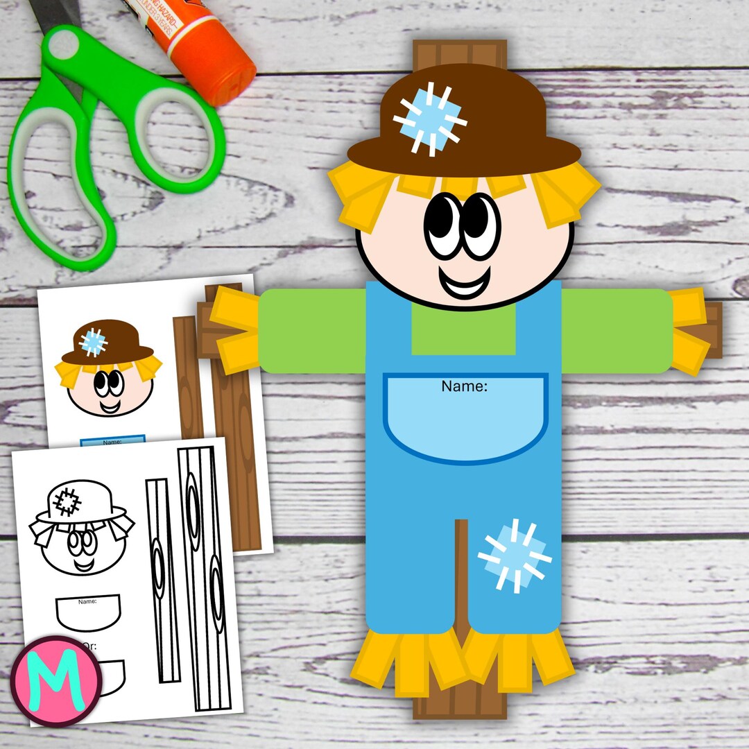 Boy Scarecrow Craft Template for Kids, Simple Fall Farm Build a ...