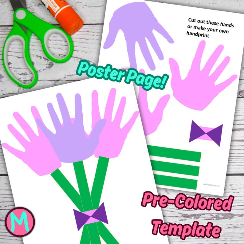 Hand Flower Bouquet Craft Template for Kids, Simple Preschool Craft for ...