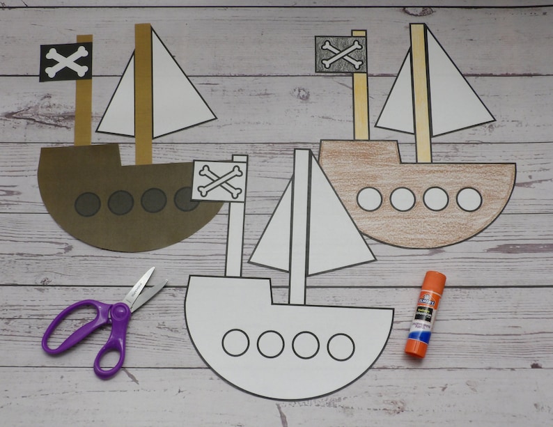 Pirate Ship Craft Template: Cut and Glue Paper Project (PDF) - Etsy