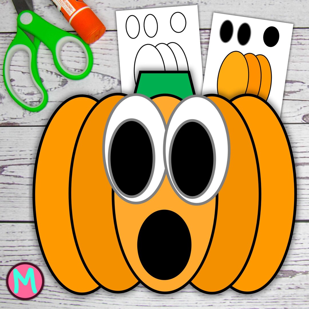 Shocked Jack O' Lantern Craft Template for Kids, Simple Halloween Craft ...