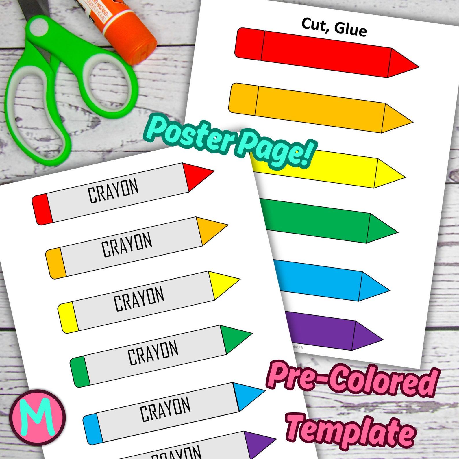 Crayon Craft Template: Color Sorting Activity (PDF Download) - Etsy