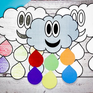 Colorful Rain Drop Cloud Craft Template, Cut and Glue Craft for ...