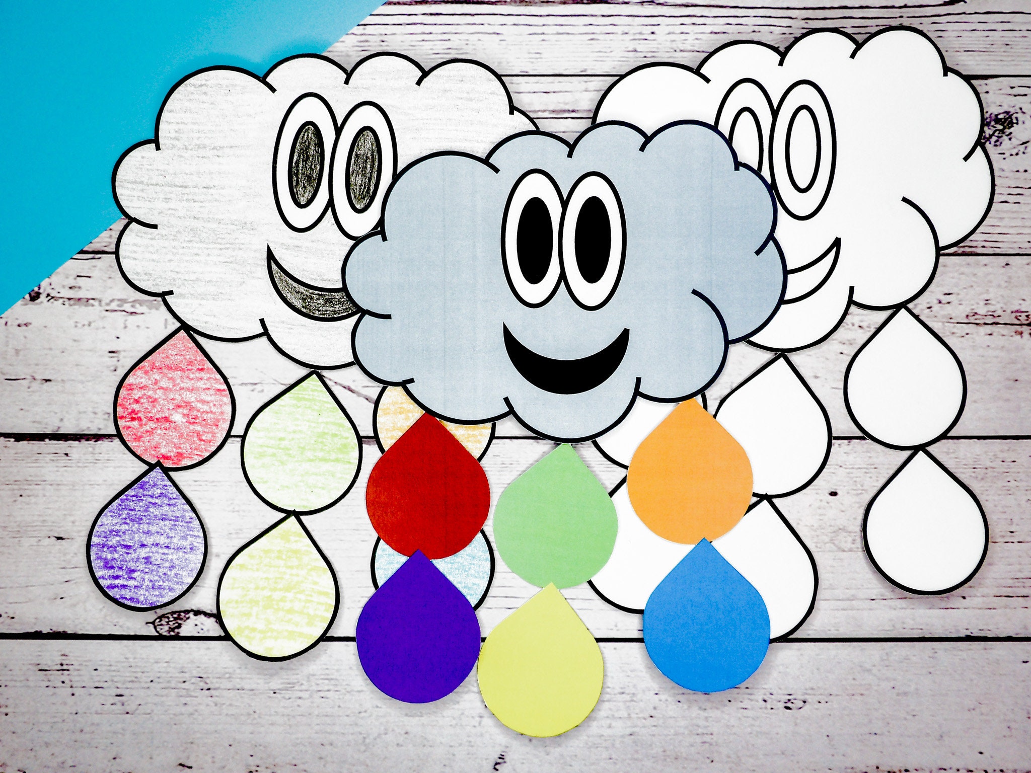 Colorful Rain Drop Cloud Craft Template, Cut and Glue Craft for ...