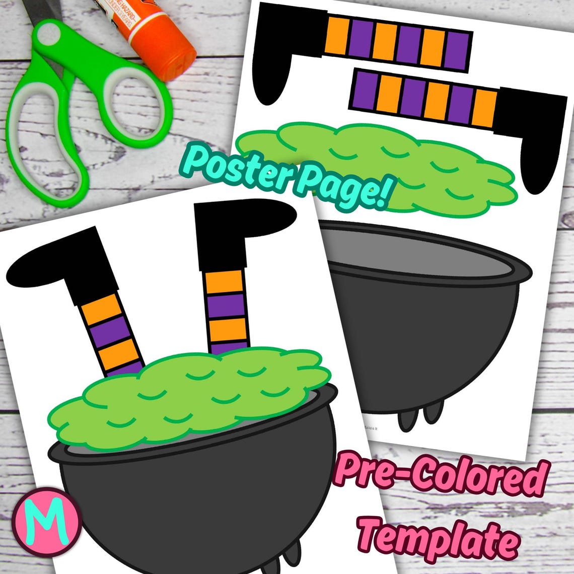 Witch in a Cauldron Craft Template for Kids, Simple Preschool Halloween ...