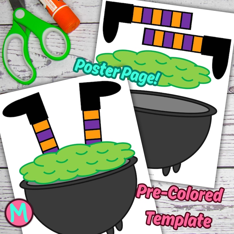 Witch in a Cauldron Craft Template for Kids, Simple Preschool Halloween ...