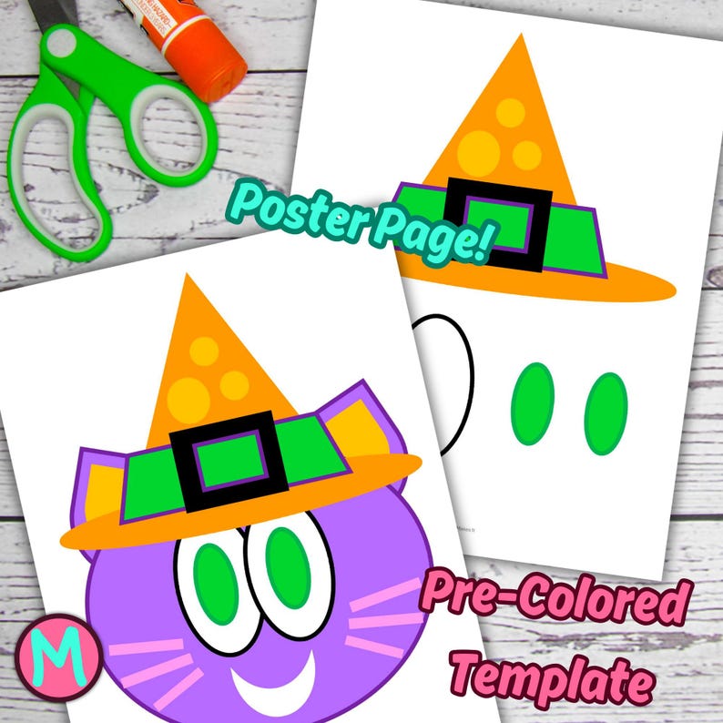 Witch Cat Craft Template: Halloween Cut & Glue Paper Craft (PDF) - Etsy