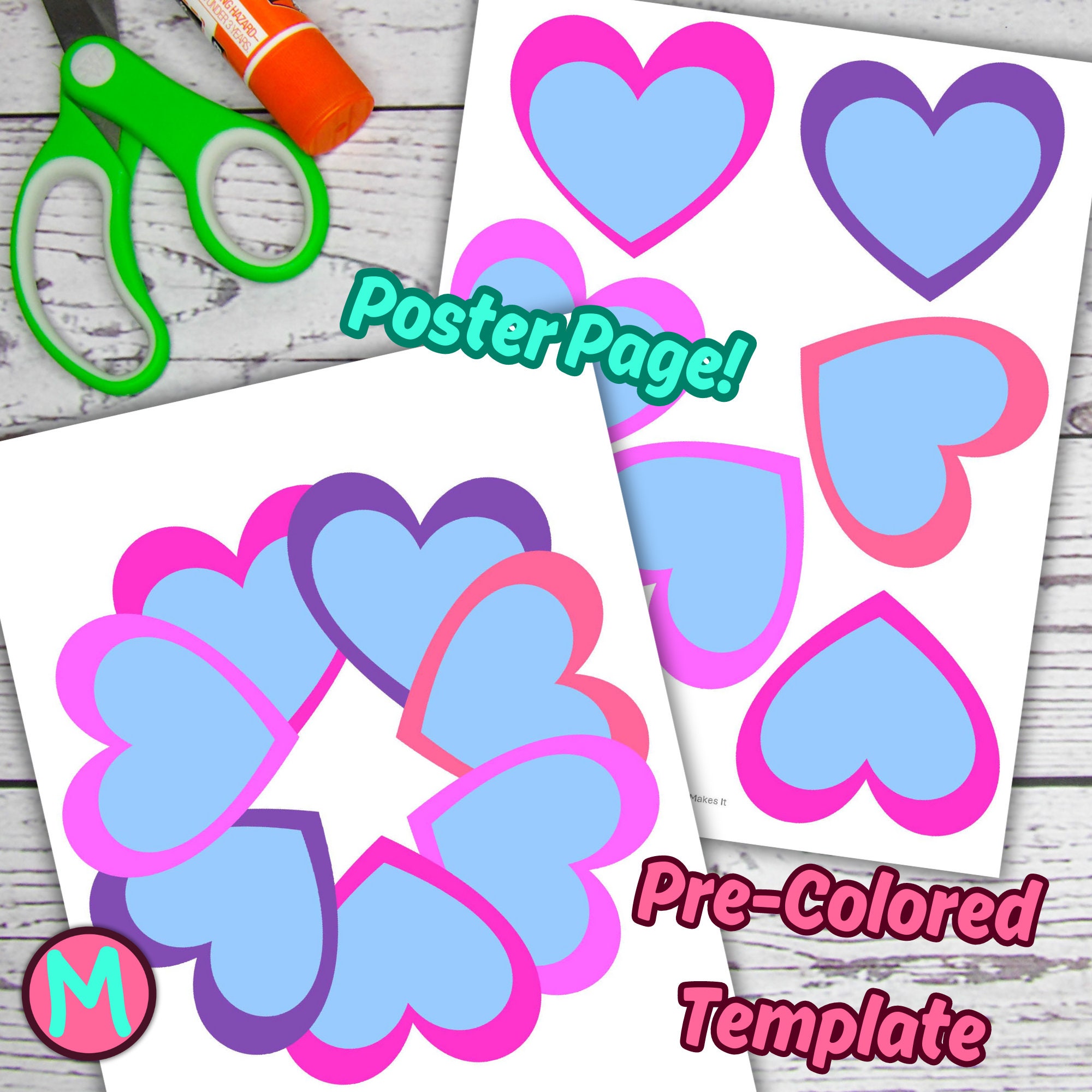 Valentine Wreath Craft Template: Cut & Glue Paper Craft (PDF) - Etsy