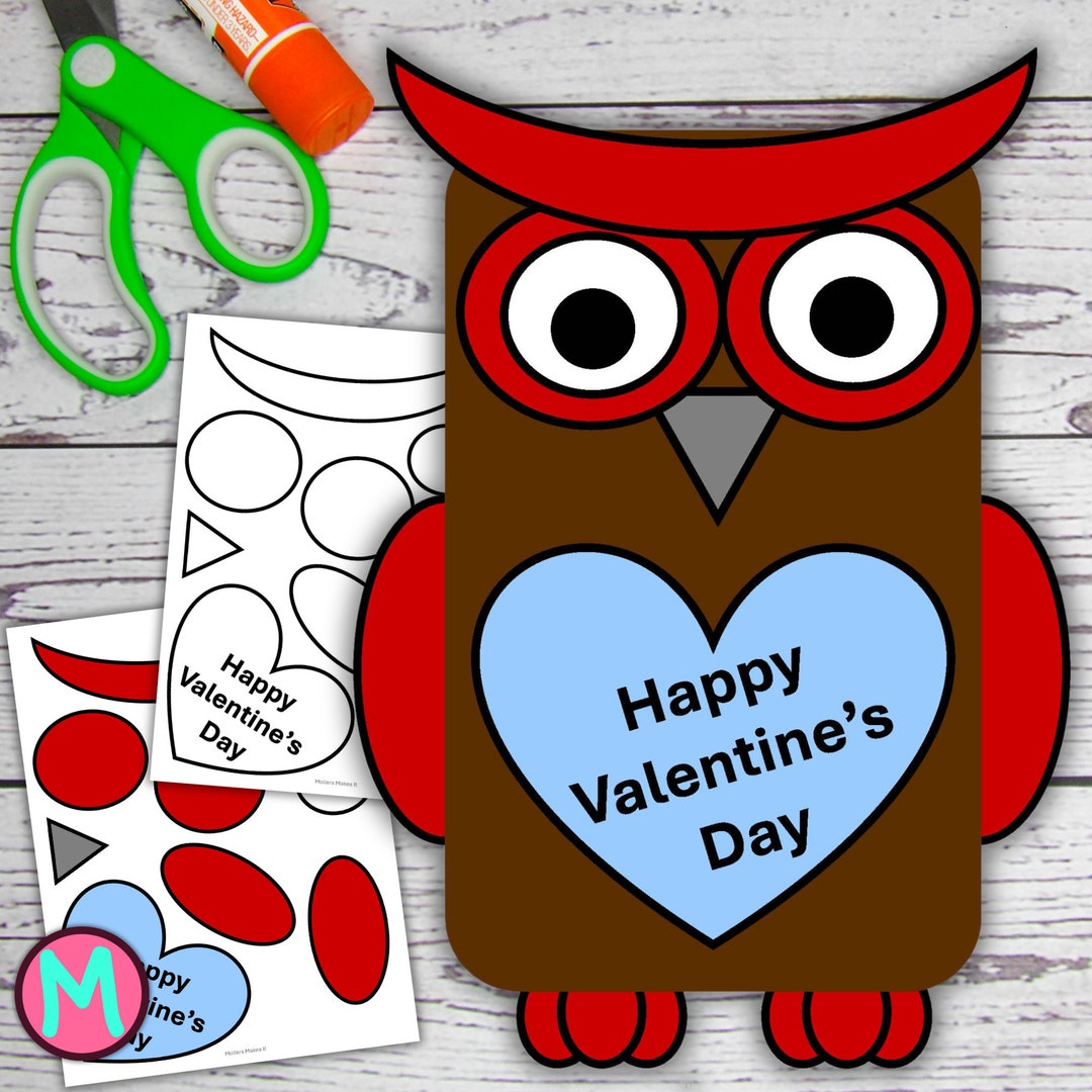 Valentine Owl Craft Template: Cut & Glue Paper Craft (PDF) - Etsy
