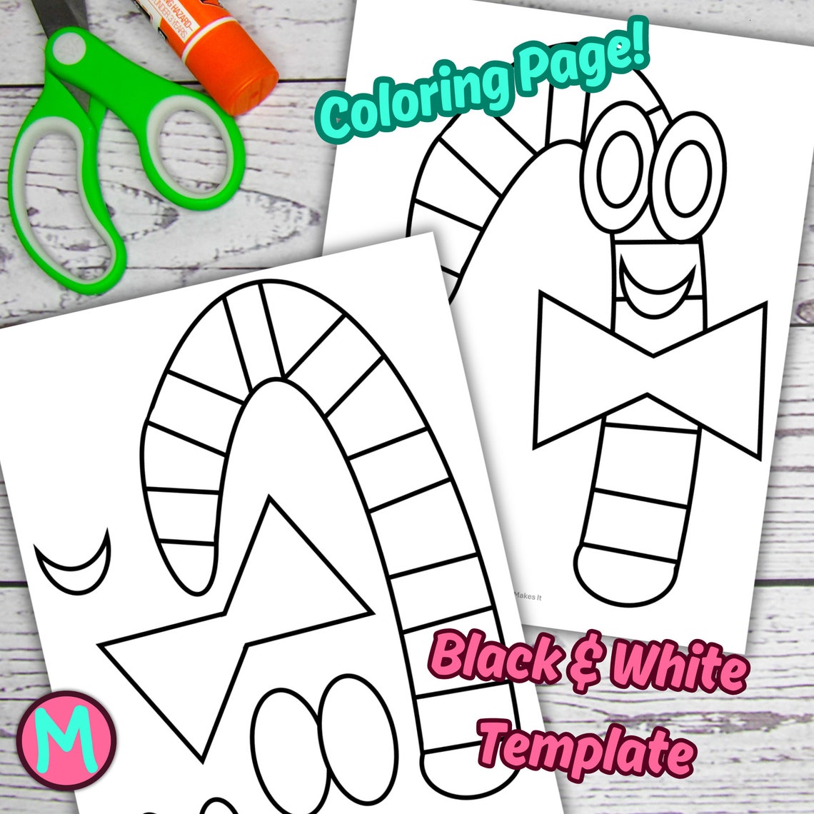 Candy Cane Craft Template for Toddlers, Simple Preschool Holiday Craft ...