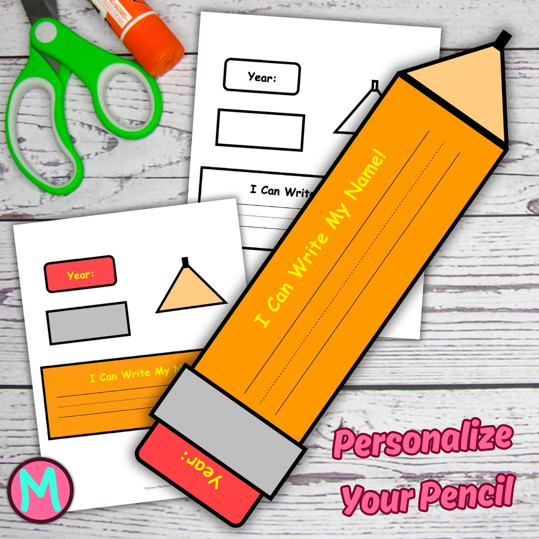 Name Pencil Craft Template for Kids, Handwriting Practice, Fun Back to ...