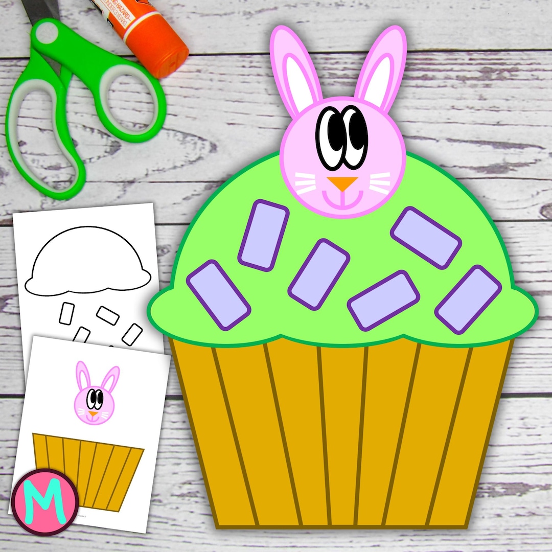 Bunny Cupcake Craft Template: Printable Cut & Glue Easter Activity (PDF ...