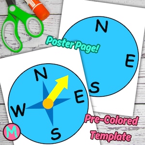 Compass Craft Template for Kids, Cut and Glue Camp Activity, Preschool ...