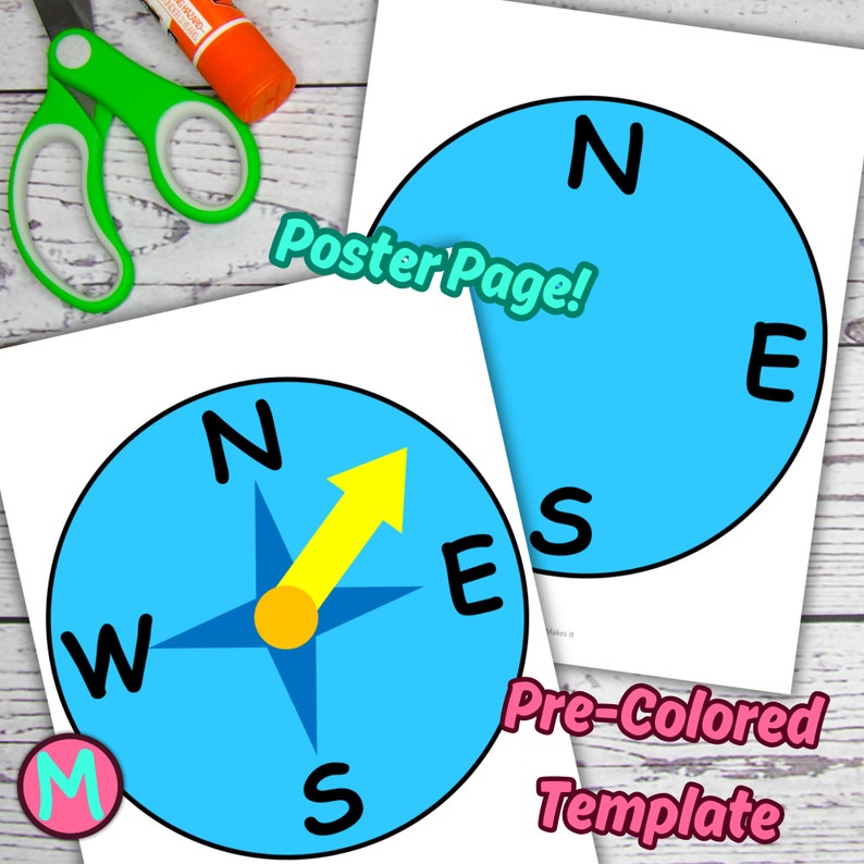 Compass Craft Template for Kids, Cut and Glue Camp Activity, Preschool ...