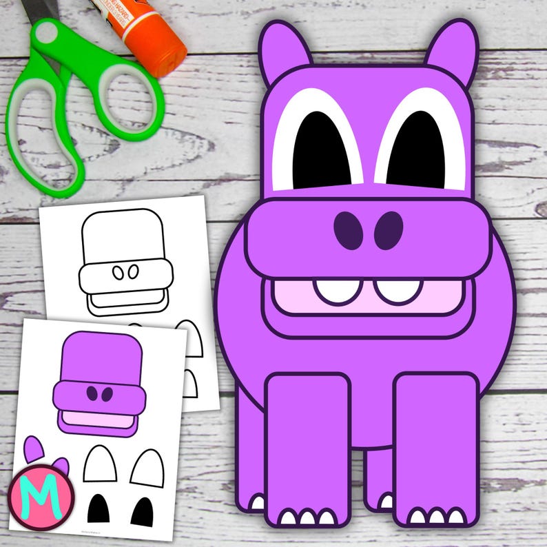 Smiling Hippo Craft Template: Cut & Glue Paper Craft (PDF) - Etsy