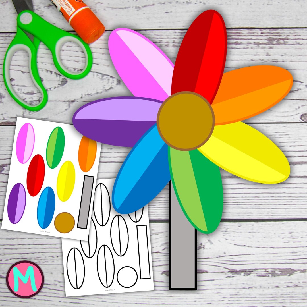 Rainbow Pinwheel Craft Template: Printable Cut & Glue Paper Craft for ...