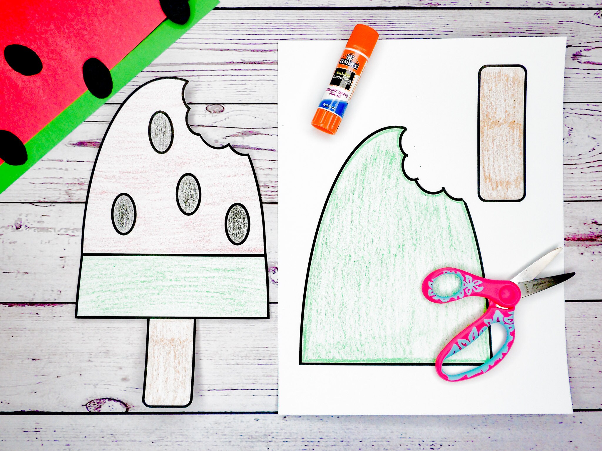 Watermelon Popsicle Craft Template for Kids, Cut and Glue Activity for ...