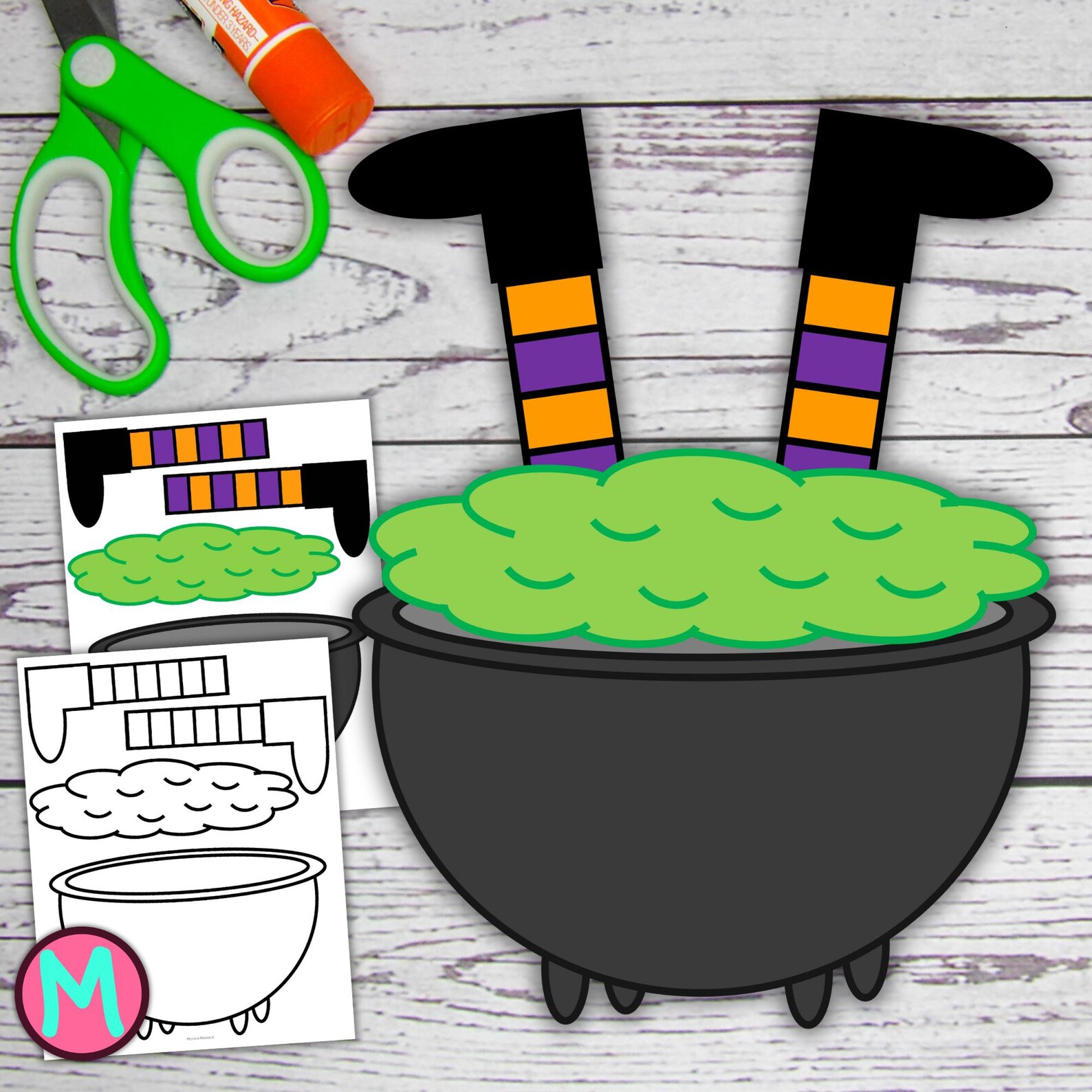 Witch in a Cauldron Craft Template for Kids, Simple Preschool Halloween ...