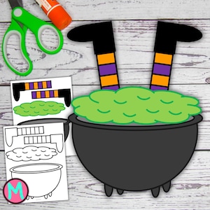 Witch in a Cauldron Craft Template for Kids, Simple Preschool Halloween ...