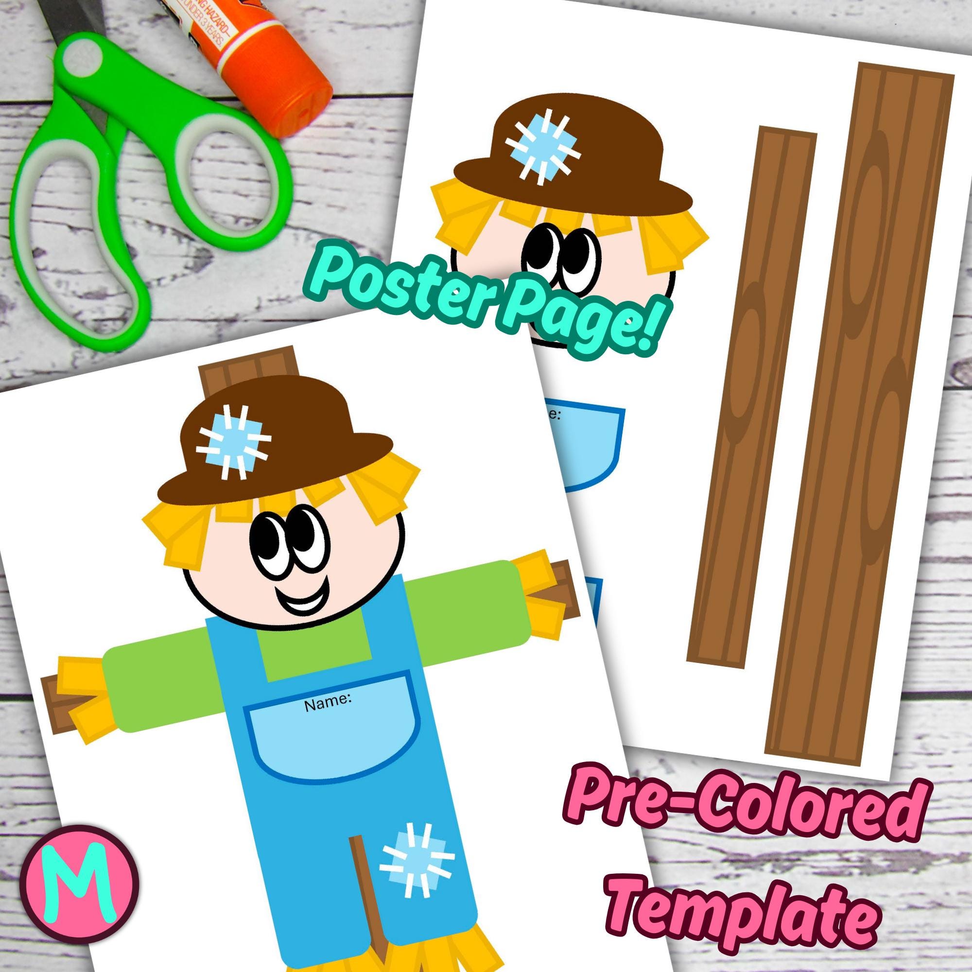 Boy Scarecrow Craft Template: Fall Cut & Glue Paper Craft (PDF) - Etsy