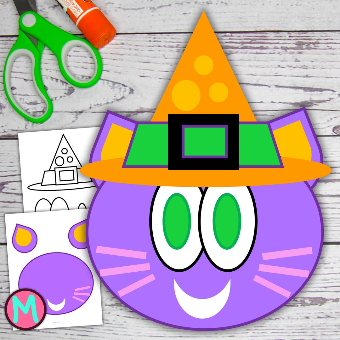 Witch Cat Craft Template for Kids, Simple Halloween Craft for Preschool ...