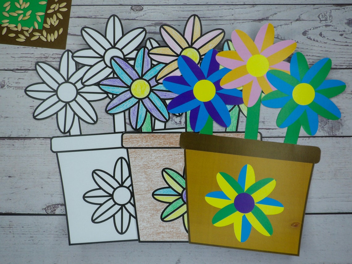 Flowers in A Pot Craft Template for Kids, Cut and Glue Craft Template ...