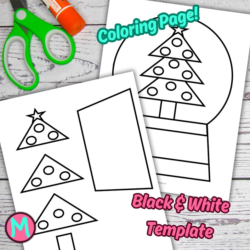 Christmas Tree Snow Globe Craft Template: Cut & Glue Kids Activity (PDF ...
