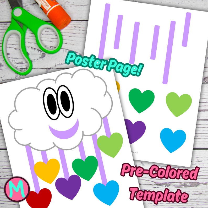 Heart Cloud Craft Template, Cut and Glue Activity for Preschool ...