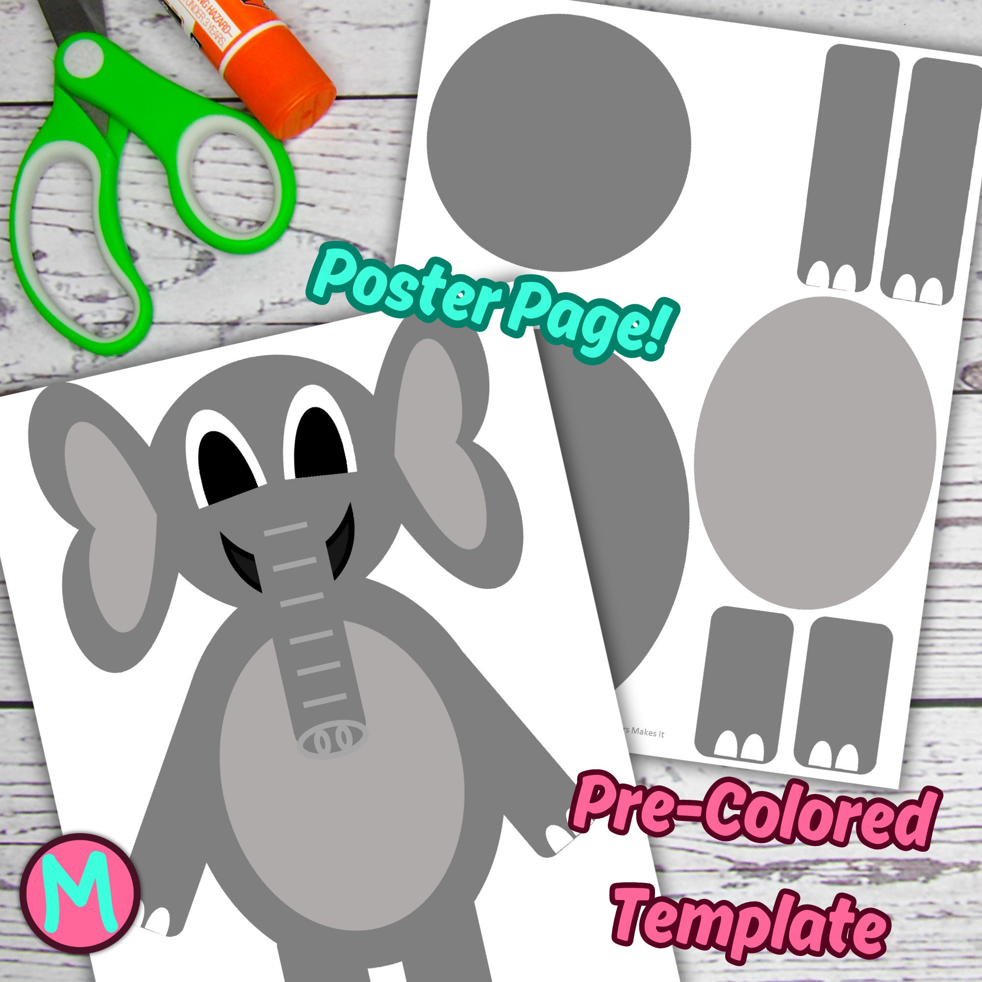 Elephant Craft Template for Kids in Preschool, Simple Elephant Cut and ...