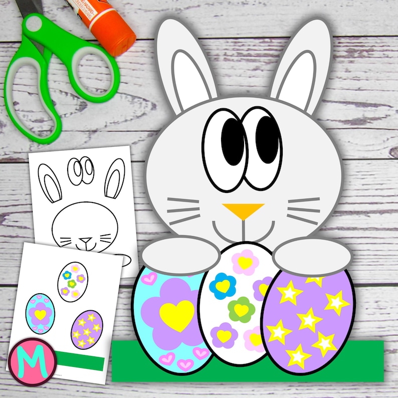 Easter Bunny Craft Template, Cut and Glue Kids Activity (PDF) - Etsy
