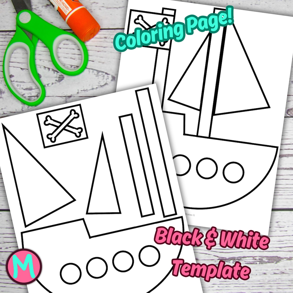 Pirate Ship Craft Template: Cut and Glue Paper Project (PDF) - Etsy