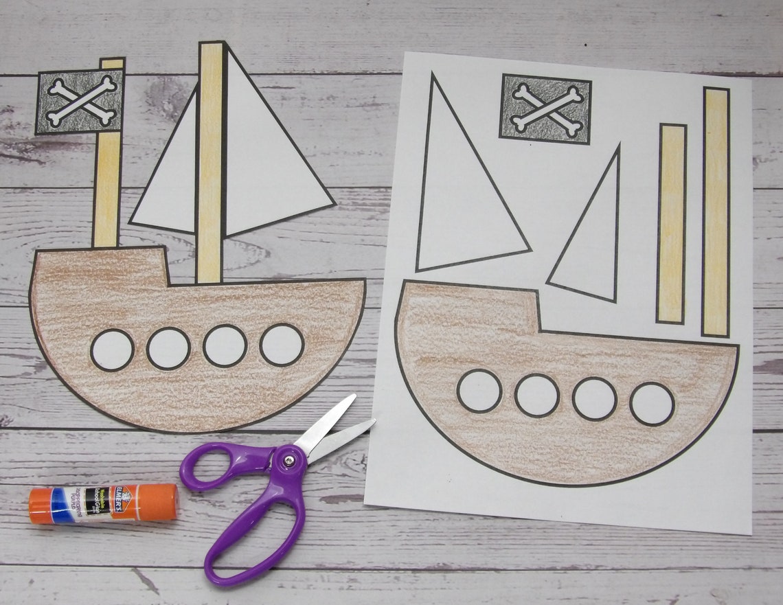 Pirate Ship Paper Craft Pattern Template for Kids in Preschool ...