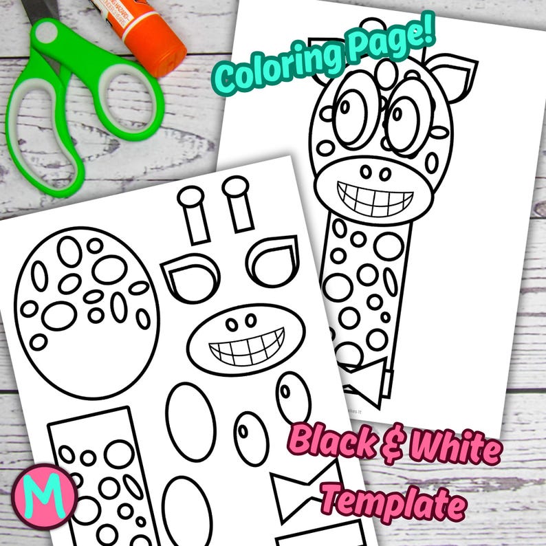 Giraffe Head Craft Template: Printable Animal Cut & Glue Paper Craft ...
