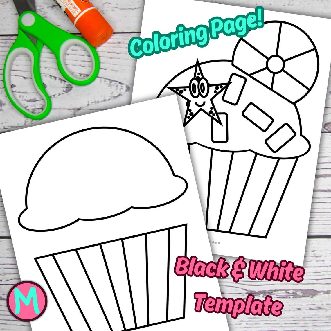Beach Cupcake Craft Template, Simple Printable Kids Craft, Preschool ...