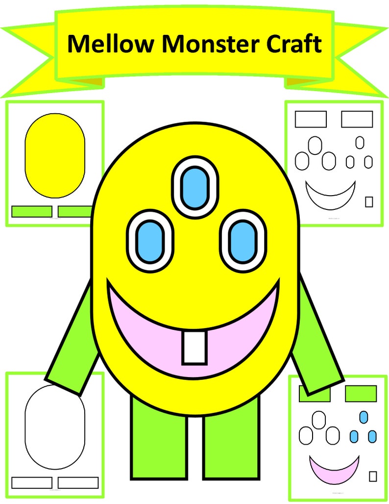Yellow Monster Craft Template for Kids, Preschool, Kindergarten ...