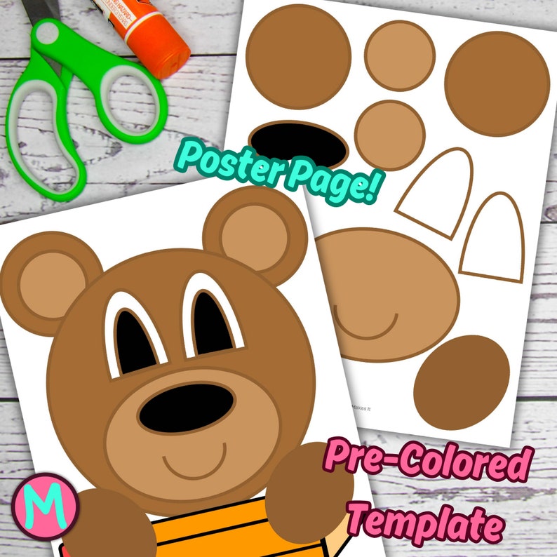 School Bear Craft Template: Back to School Activity (PDF) - Etsy