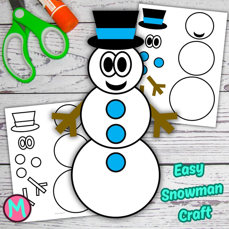 Snowman Craft Template: Cut and Glue Paper Craft for Kids (PDF) - Etsy
