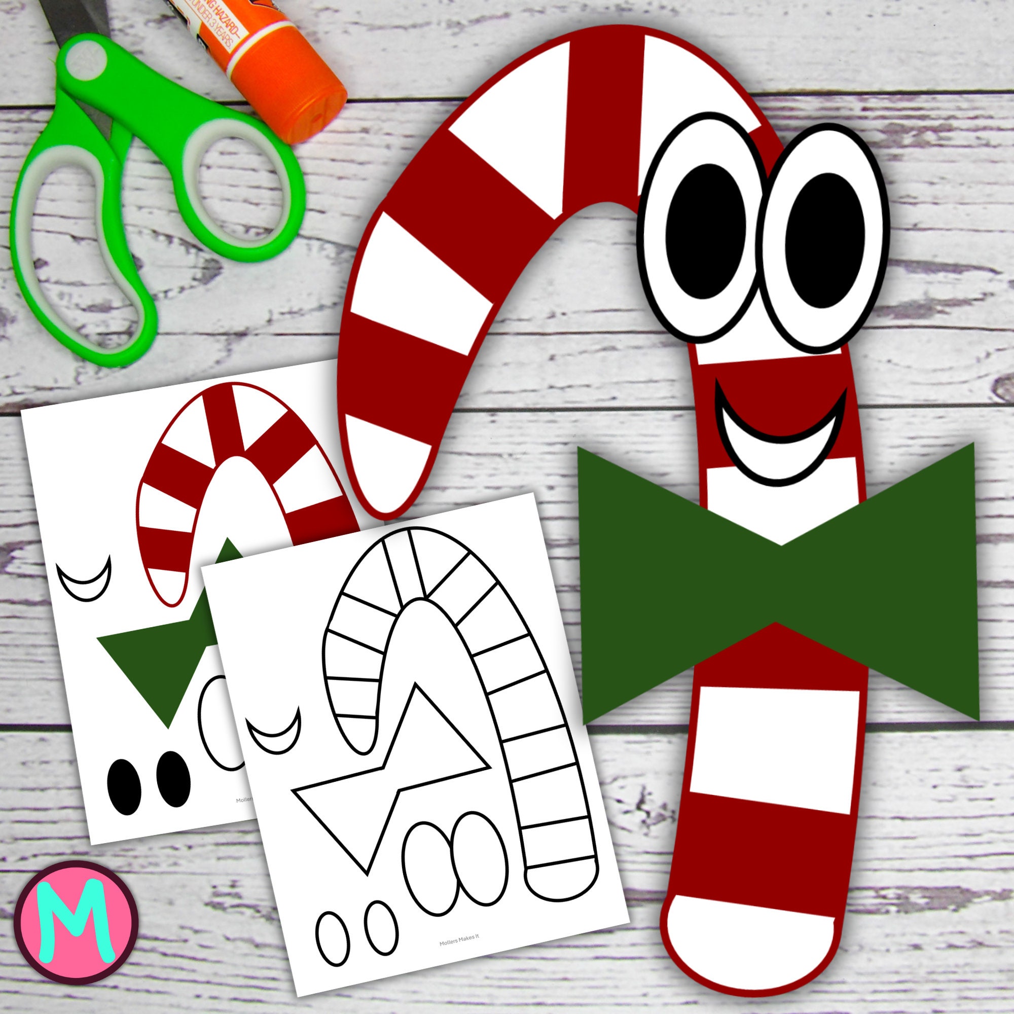 Candy Cane Craft Template for Toddlers, Simple Preschool Holiday Craft ...