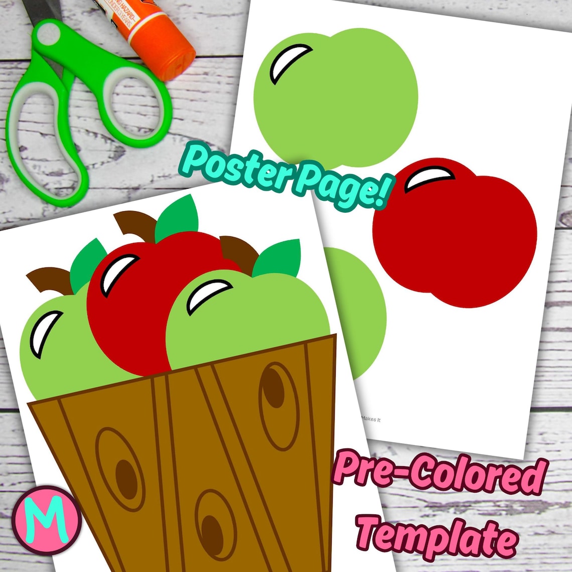 Basket of Apples Craft Template for Kids, Build an Apple Basket, Simple ...