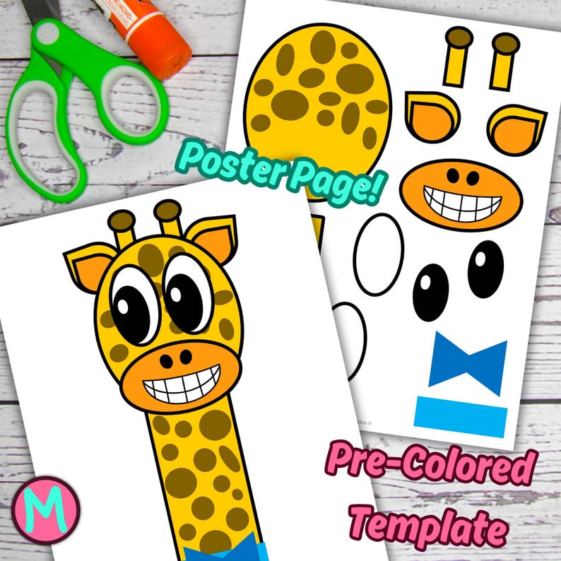 Giraffe Head Craft Template: Animal Cut & Glue Paper Craft (PDF) - Etsy