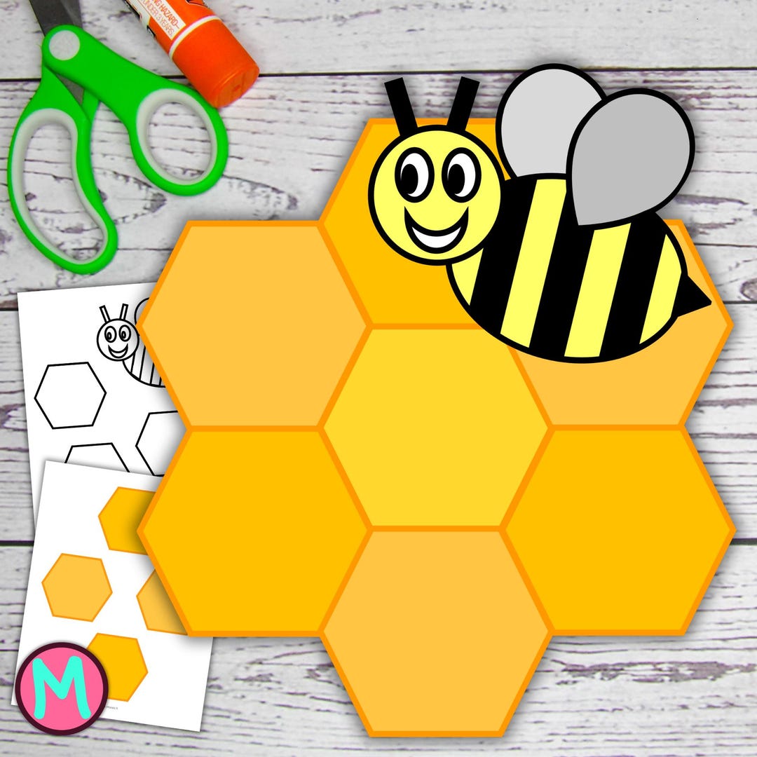 Bee in Honeycomb Craft Template, Printable Cut and Glue Paper Craft for ...