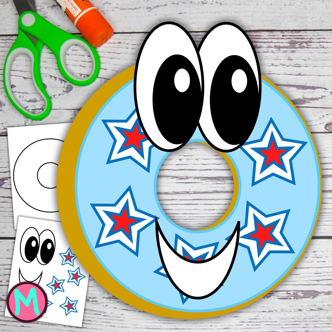Patriotic Donut Craft Template, Printable Cut and Glue Paper Craft for ...