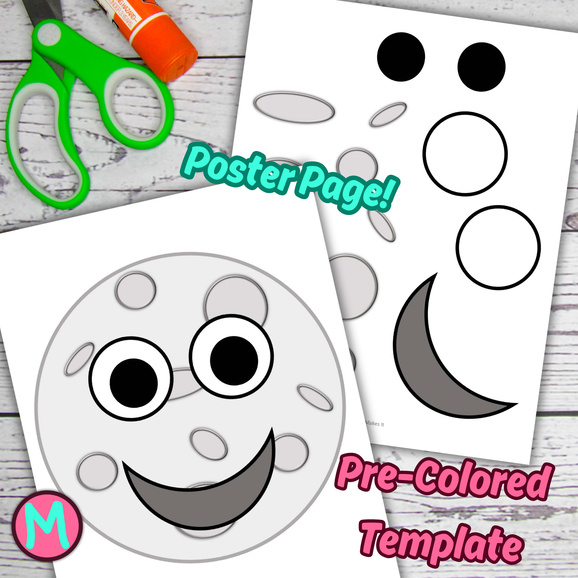 Moon Craft Template for Toddlers, Simple Cut and Glue Preschool Craft ...